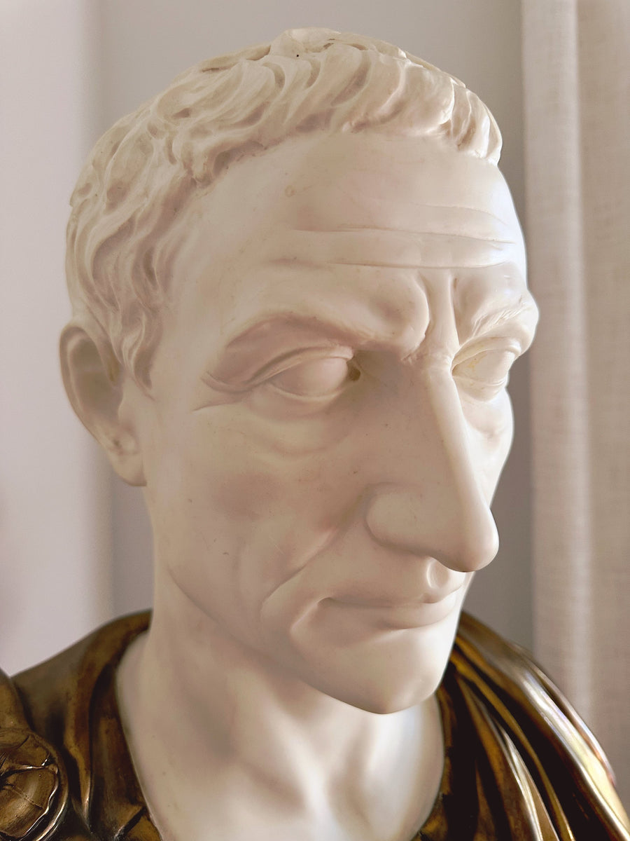 Large Vintage Bust of Roman Emperor Julius Caesar with Cast Marble Hea ...