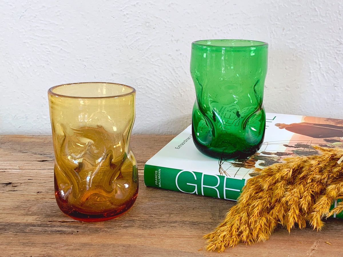 Pair of Blenko Hand Blown Dimple Glass Tumblers in Yellow and Green ...