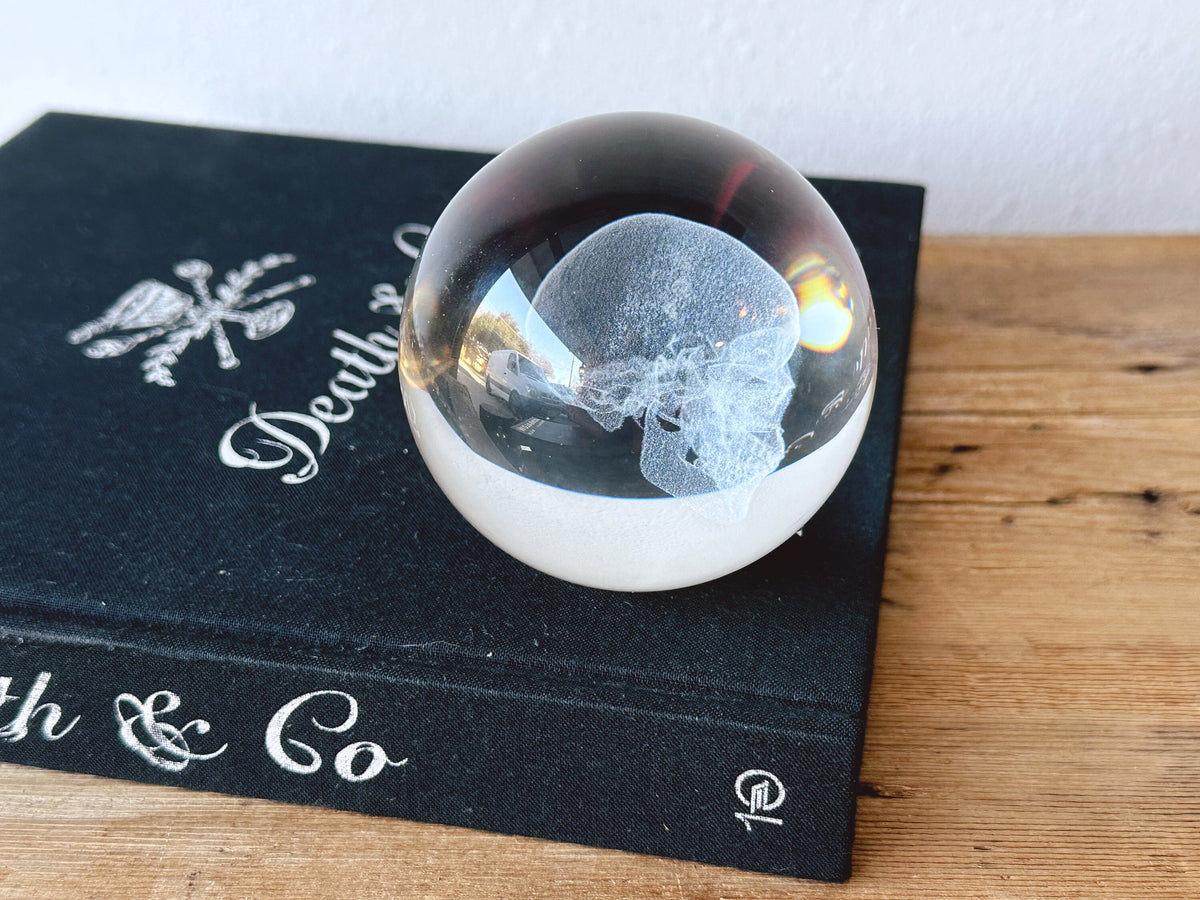 Modern Crystal Skull Paperweight | 3D Clear Glass Orb Laser Etched Hol ...