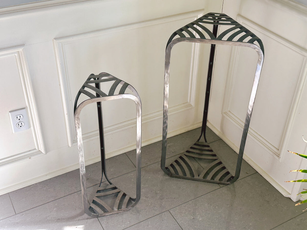 Pair of Mid Century Modern Triangular Metal Geometric Pedestal Stands ...